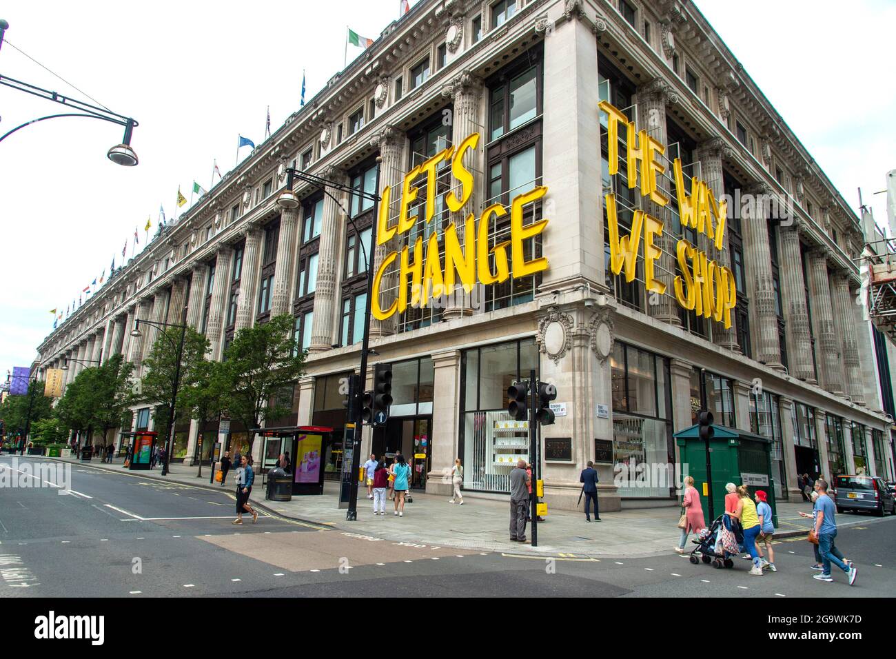 London, UK. 27th July, 2021. General view of the Selfridges flagship store on Oxford Street, the ...