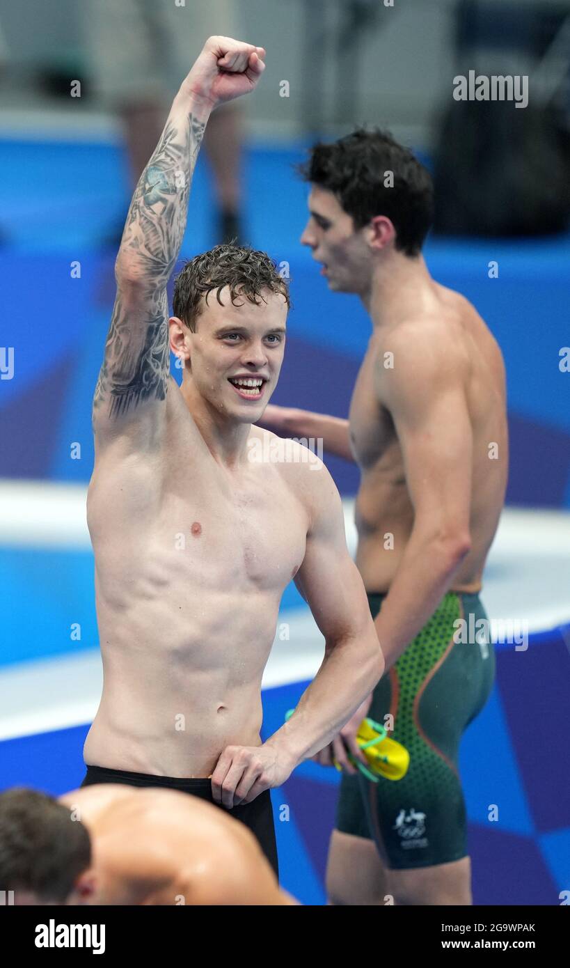 Great Britain's Matthew Richards celebrates gold in the Men's 4x200 ...
