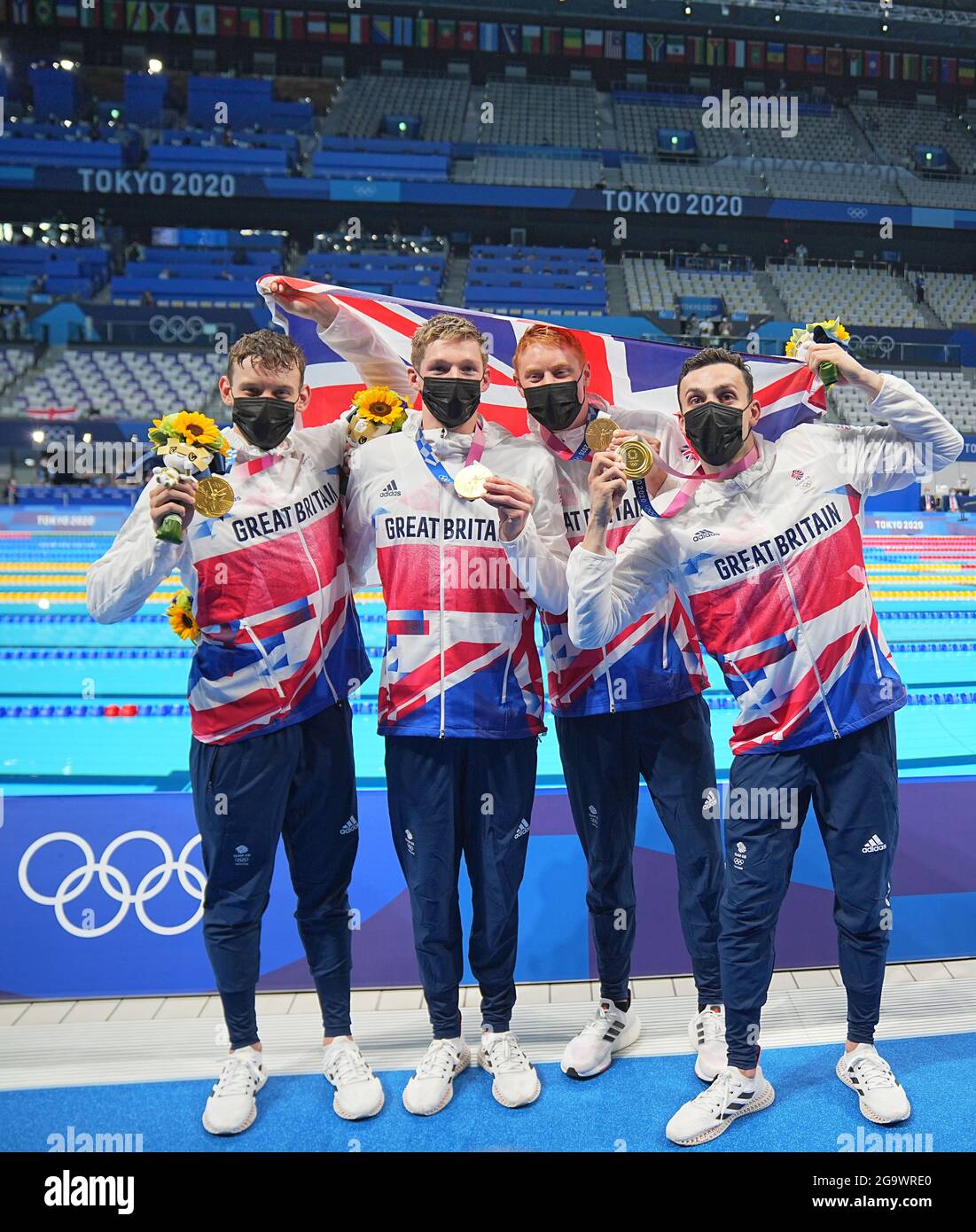 Tokio, Japan. 28th July, 2021. Swimming: Olympics, men, 4 x 200 m ...