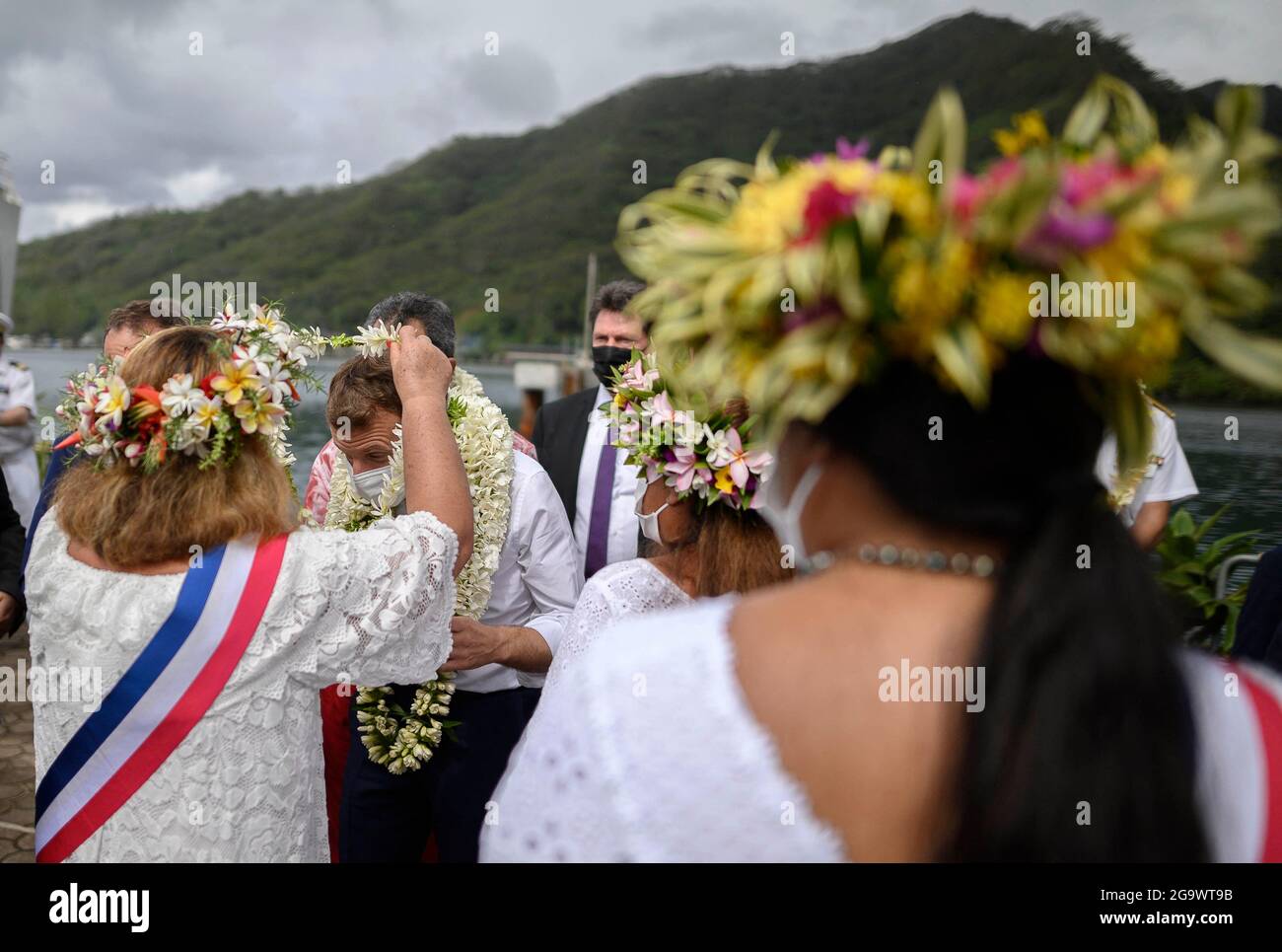 French President Emmanuel Macron arrives to a welcome ceremony ...