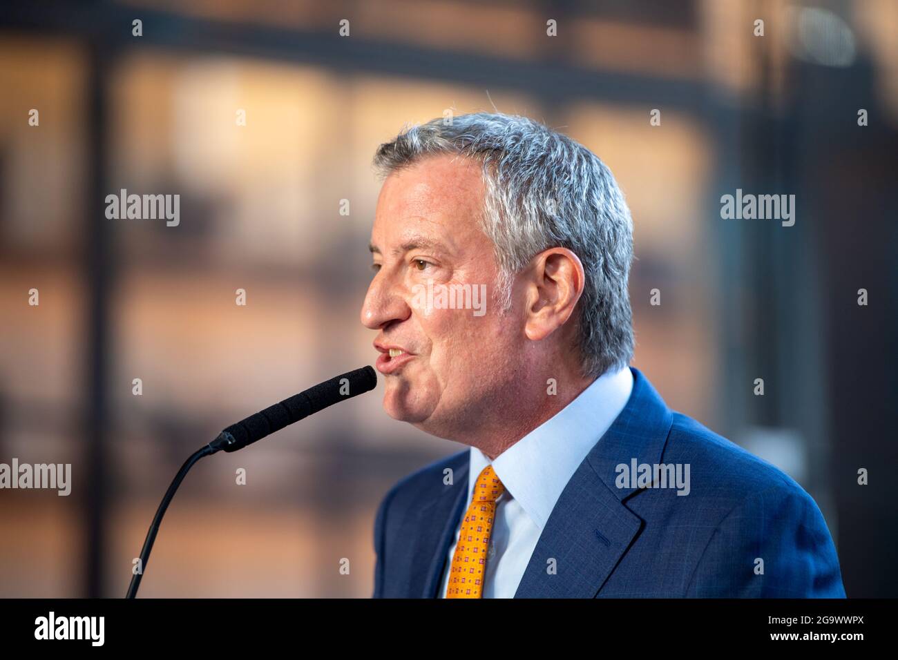 New York City Mayor Bill de Blasio delivers remarks during the Sapolin ...