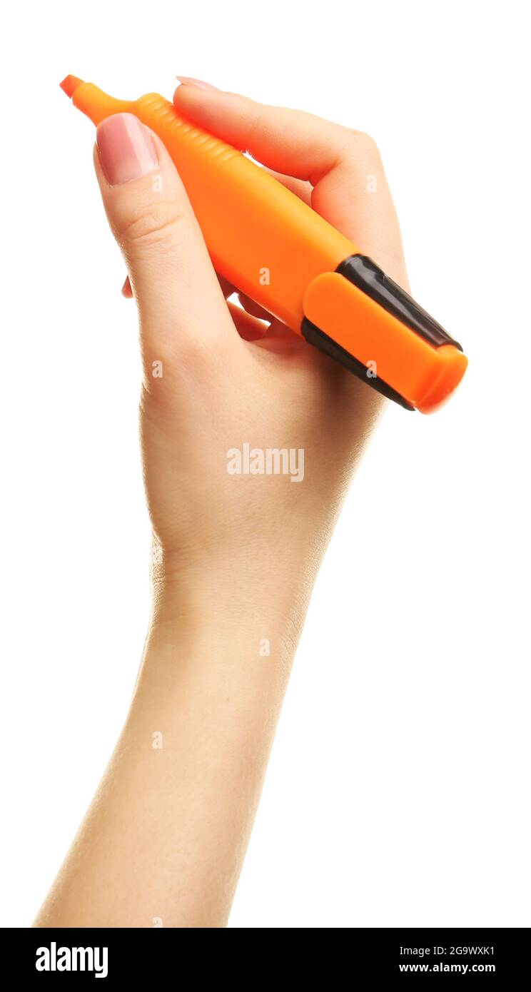 Female hand with marker isolated on white Stock Photo - Alamy