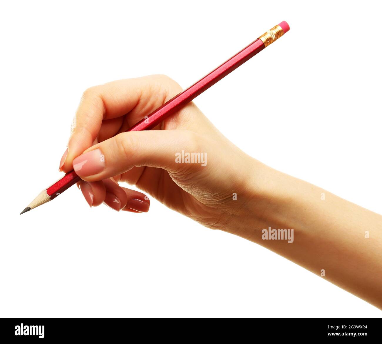Female hand with pencil isolated on white Stock Photo - Alamy