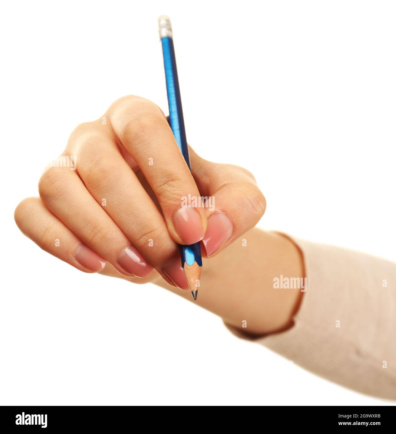Female hand with pencil isolated on white Stock Photo - Alamy
