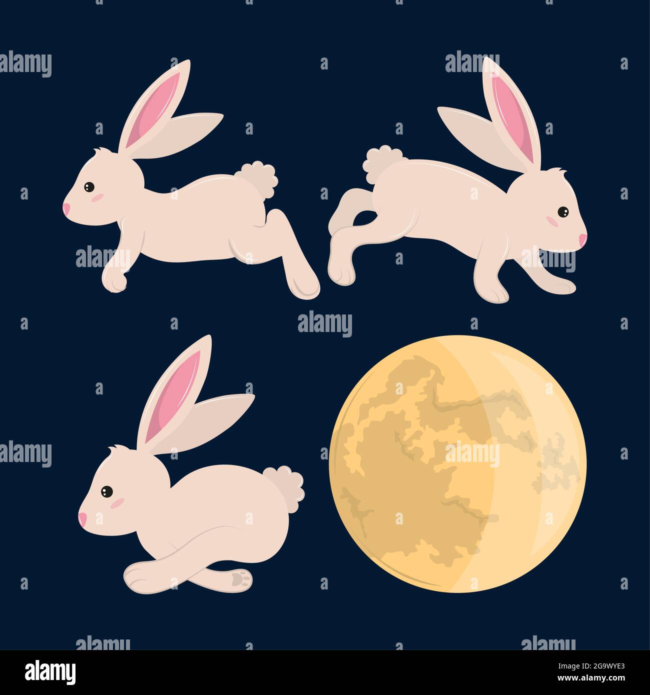 cute rabbits moon Stock Vector Image & Art - Alamy