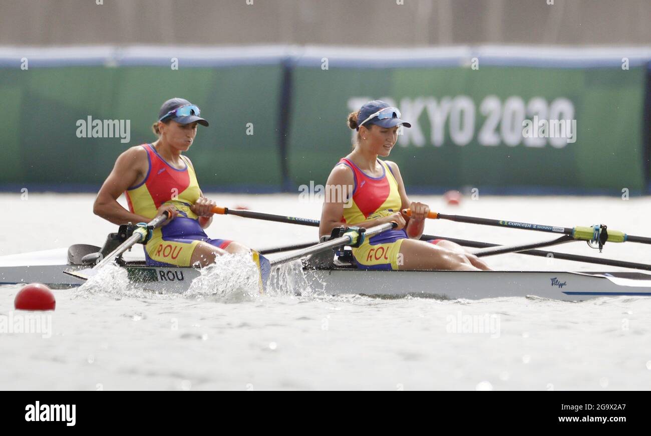 Ancuta Bodnar and Simona Radis of Romania compete in the women's double ...