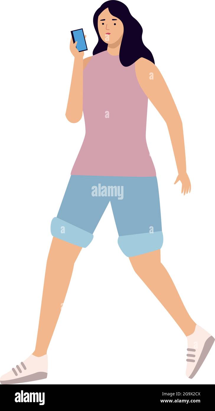 woman walking using smartphone Stock Vector Image & Art - Alamy