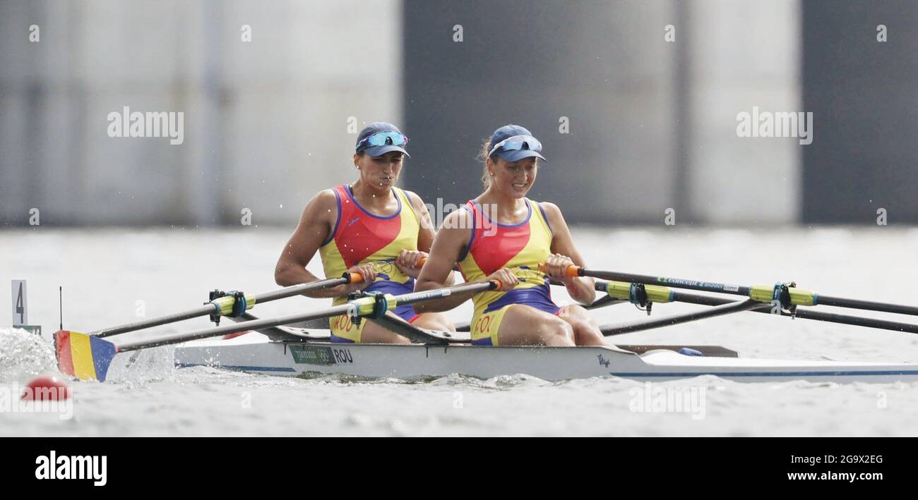Ancuta Bodnar and Simona Radis of Romania compete in the women's double ...