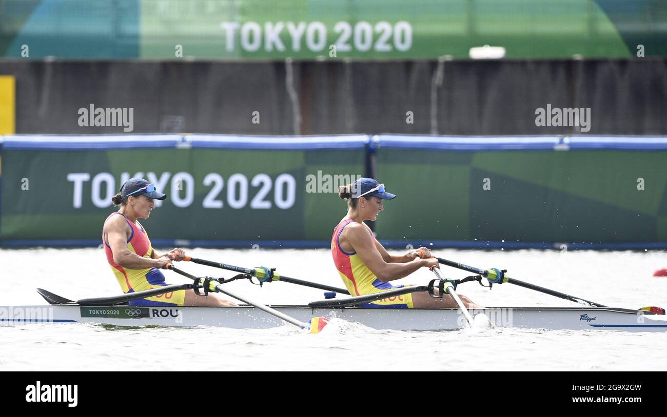 Ancuta Bodnar and Simona Radis of Romania compete in the women's double ...