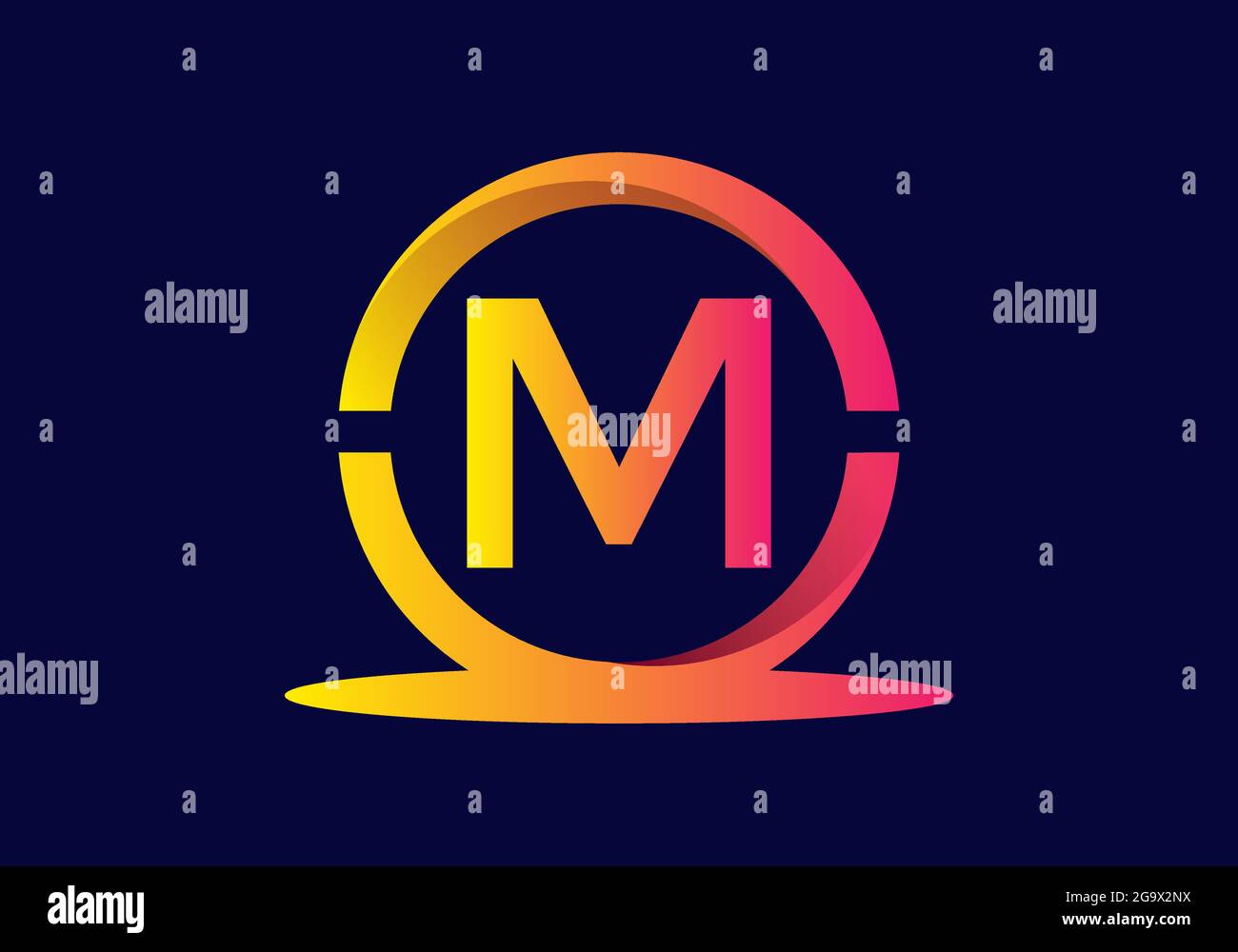 Colorful yellow pink gradient color of M initial letter design Stock ...