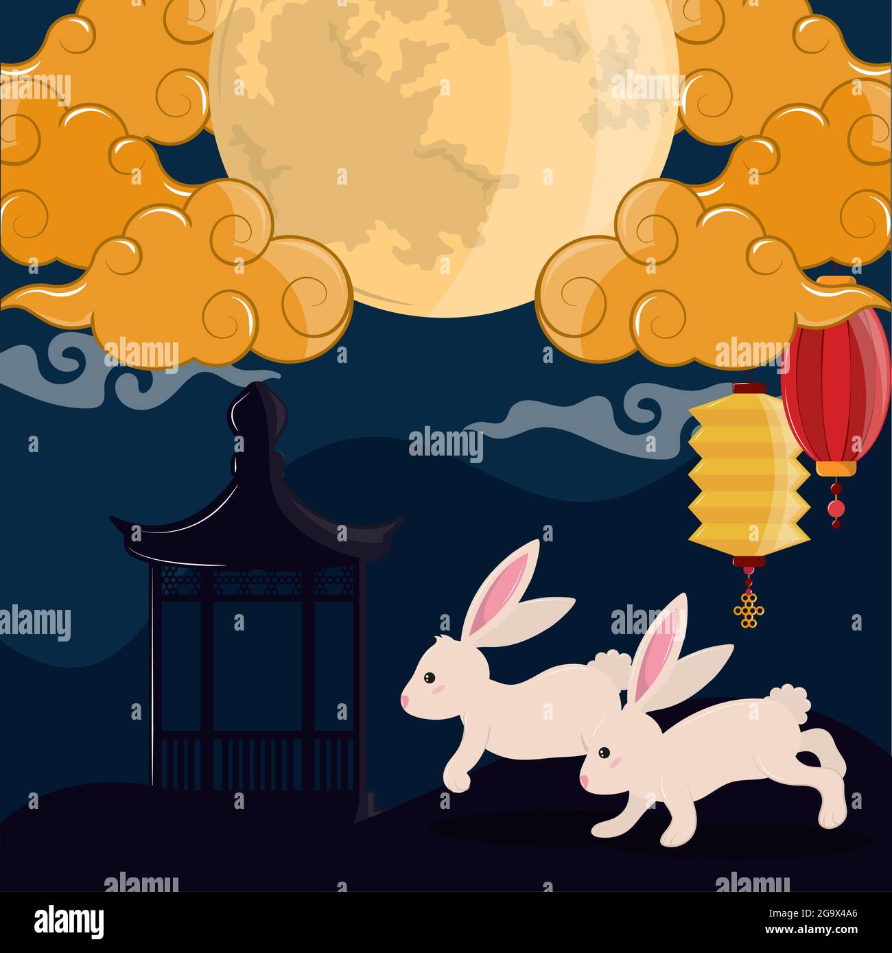 mid autumn rabbits Stock Vector Image & Art - Alamy