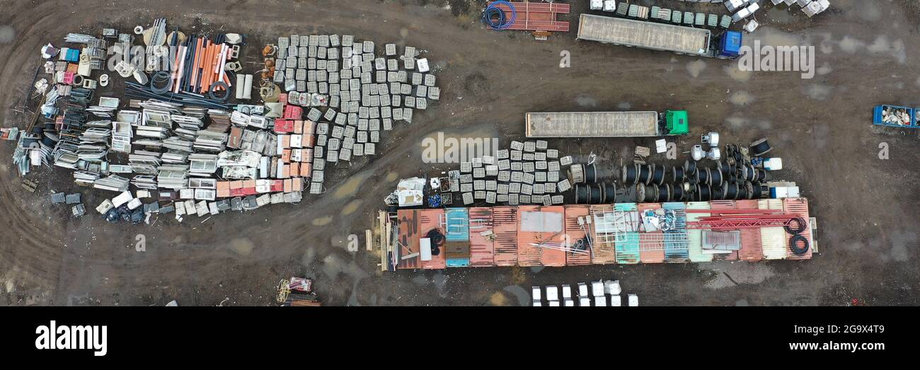Construction wagons and materials lying on ground top view Stock Photo ...