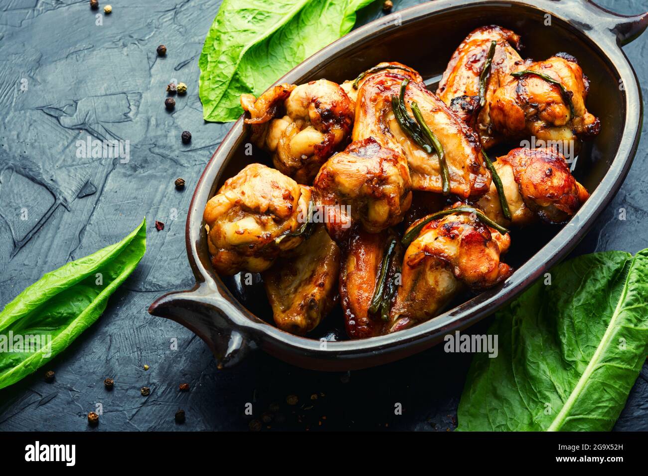 Chicken wings fried in teriyaki sauce.Appetizing chicken meat Stock ...