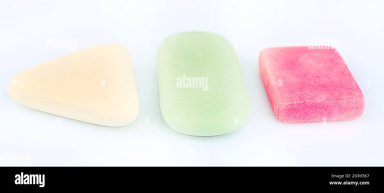 Three erasers isolated on white Stock Photo - Alamy