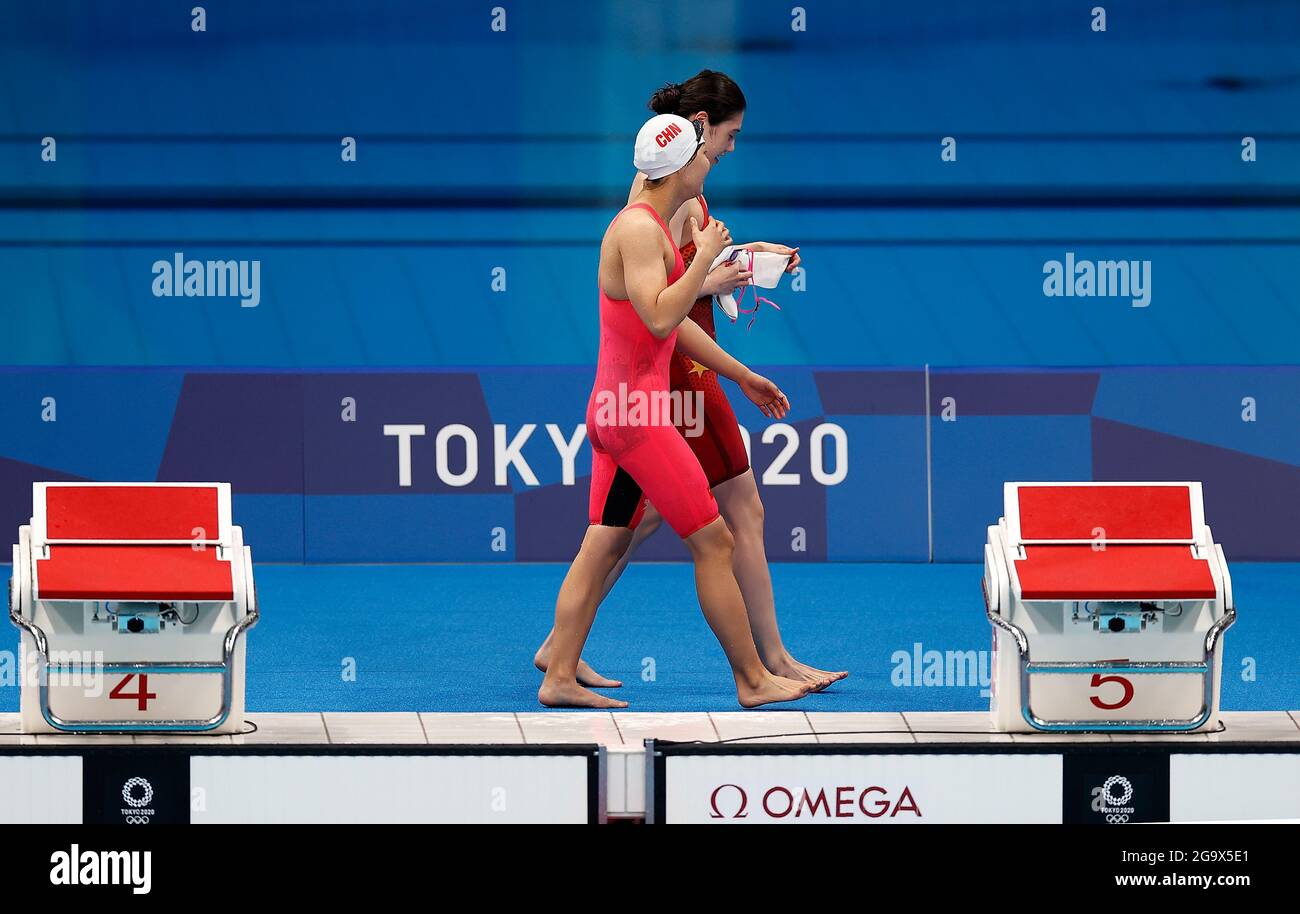 Tokyo, Japan. 28th July, 2021. Yu Liyan (front) and Zhang Yufei of ...