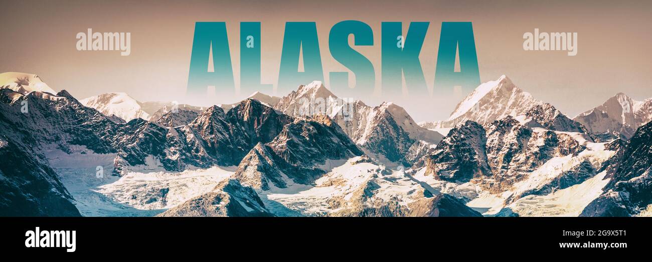 Alaska landscape panoramic banner of snow mountain peaks in Glacier Bay ...