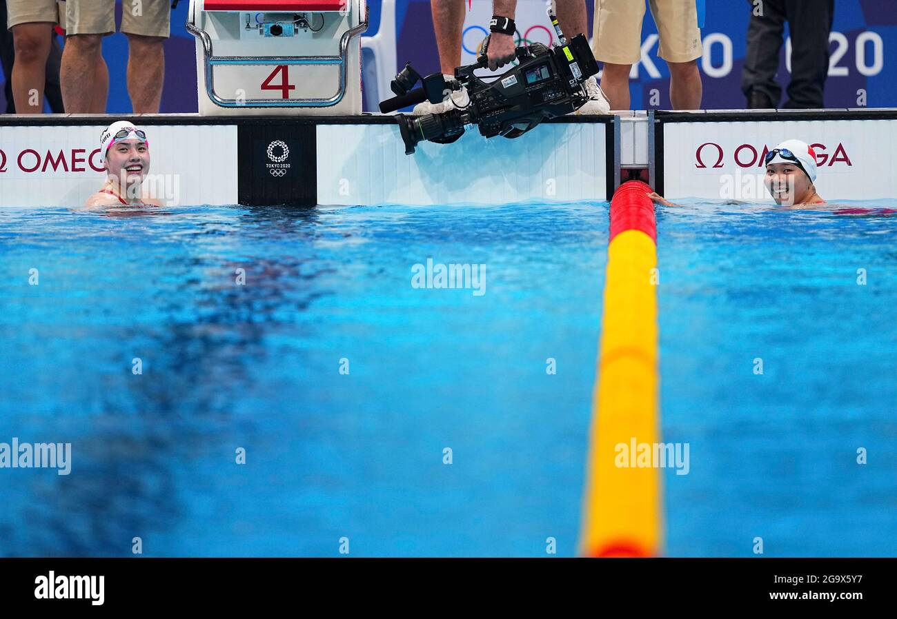 Tokyo, Japan. 28th July, 2021. Zhang Yufei (L) and Yu Liyan of China ...