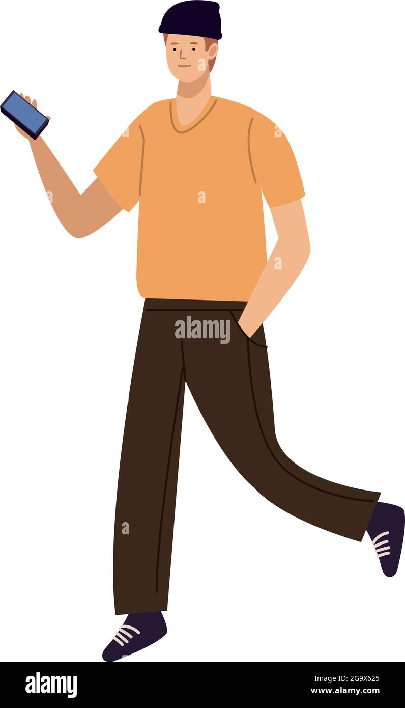 man walking using smartphone Stock Vector Image & Art - Alamy