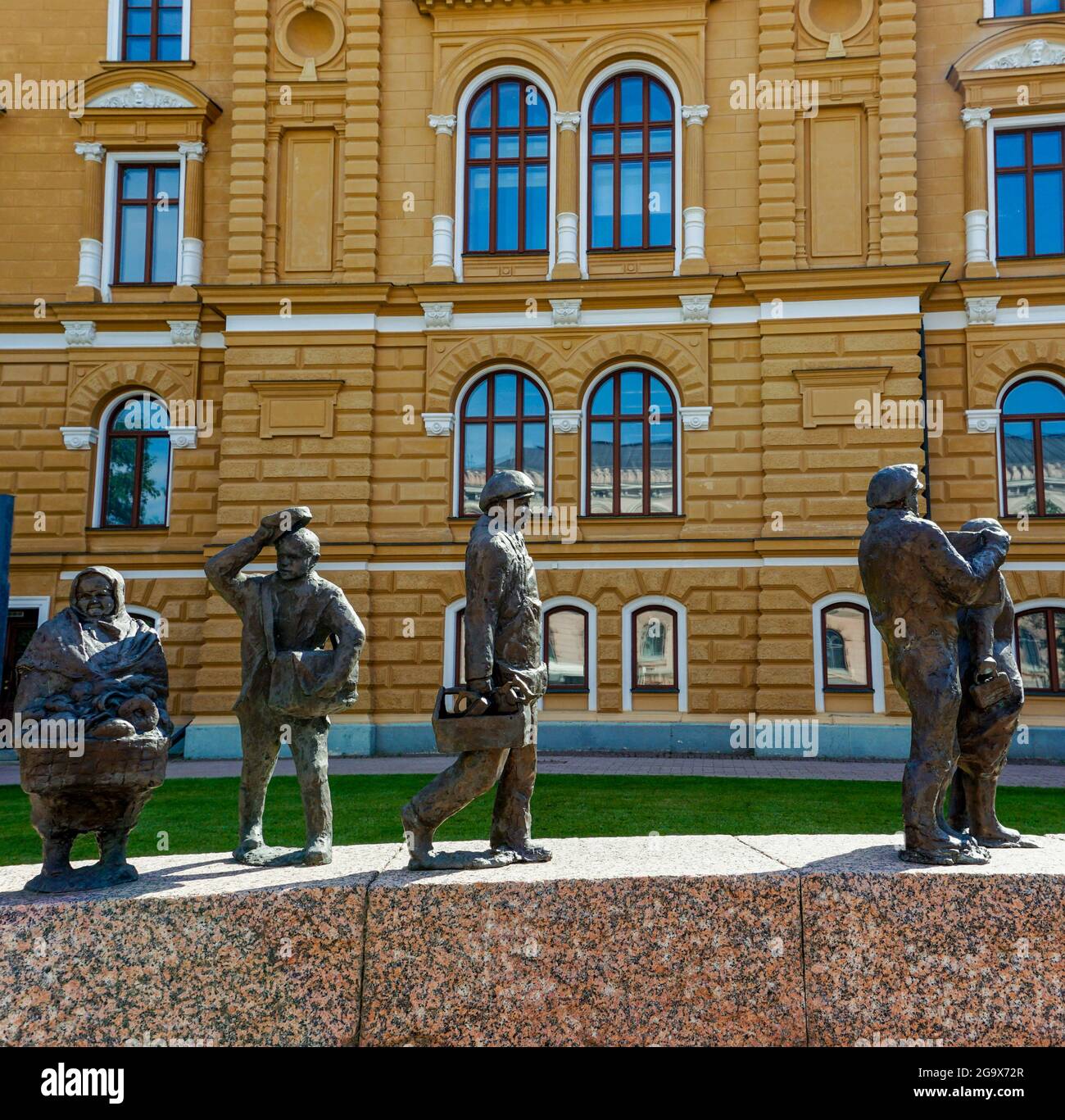 Oulu, Finland - 25 July, 2021: view of the Ajan Kulku bronze statues ...