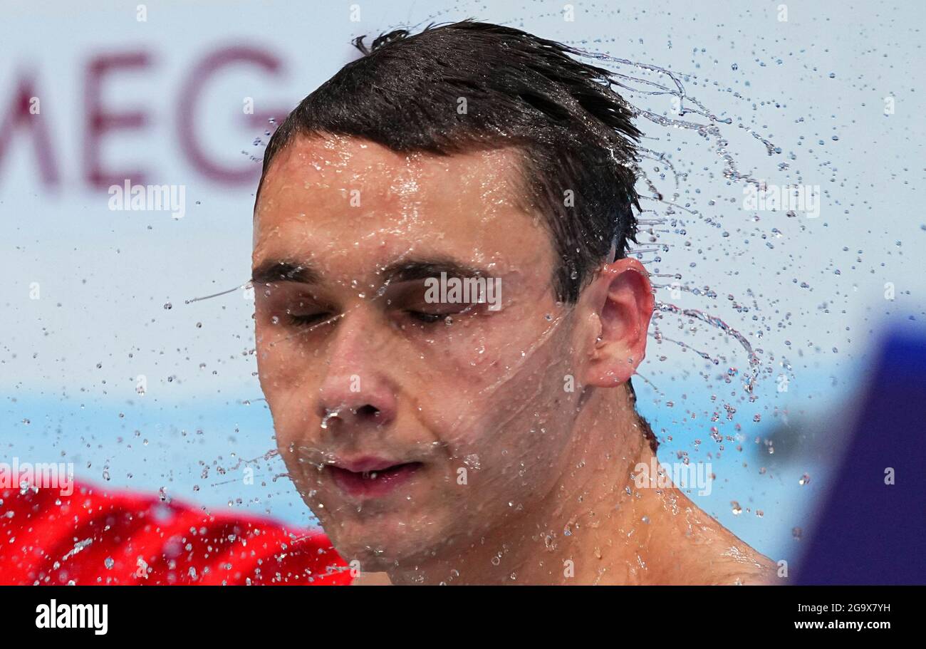 Tokyo, Japan. 28th July, 2021. Kristof Milak of Hungary reacts after ...