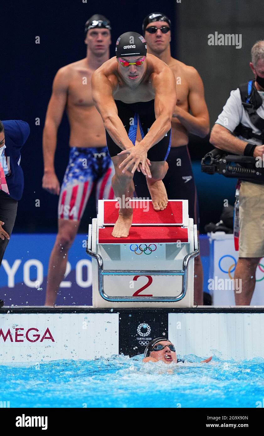 Tokyo, Japan. 28th July, 2021. Kieran Smith (down) and Drew Kibler of ...