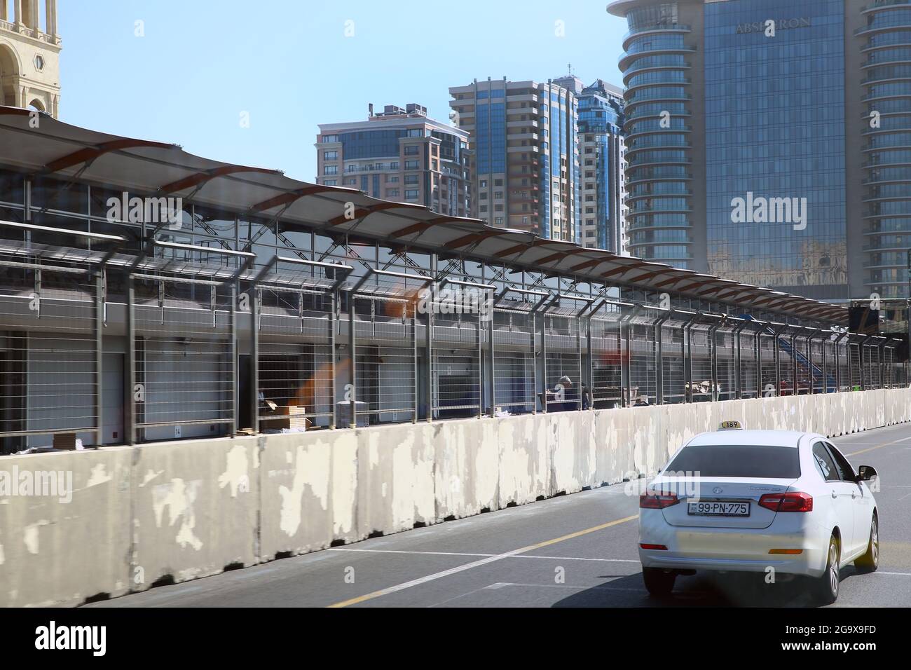 Streets of Baku during Formula 1 Azerbaijan Grand Prix 2021. Panoramic ...