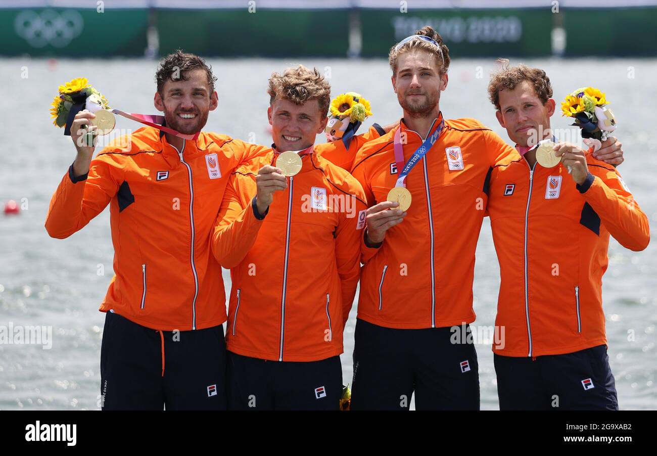 Tokyo, Japan. 28th July, 2021. Rowers of Team Netherlands pose for ...