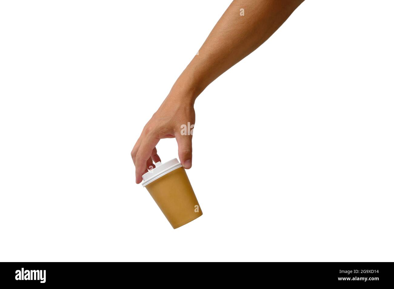 Disposable coffee cup in hand white background. Coffee to take away ...