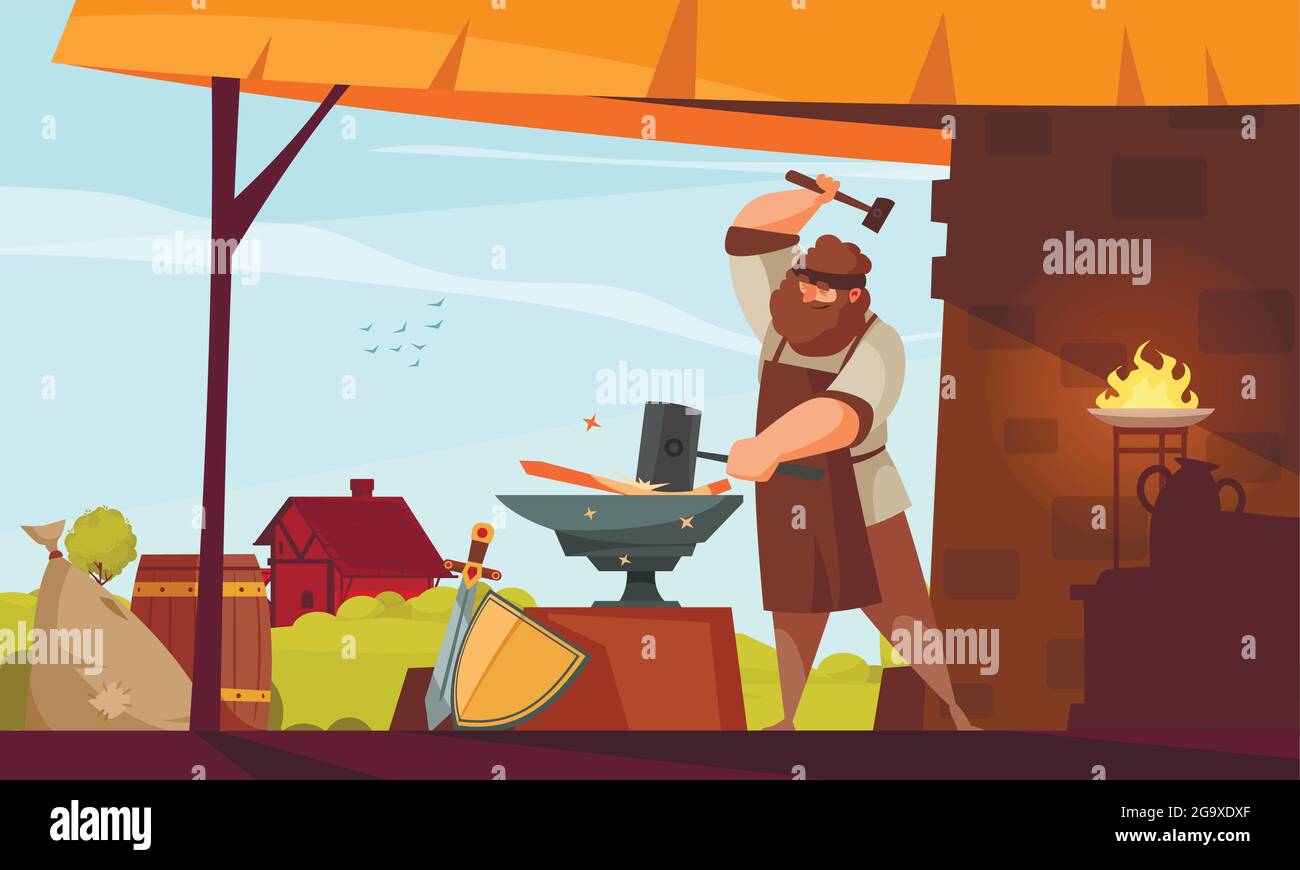Medieval Blacksmith Illustration Stock Vector Images - Alamy