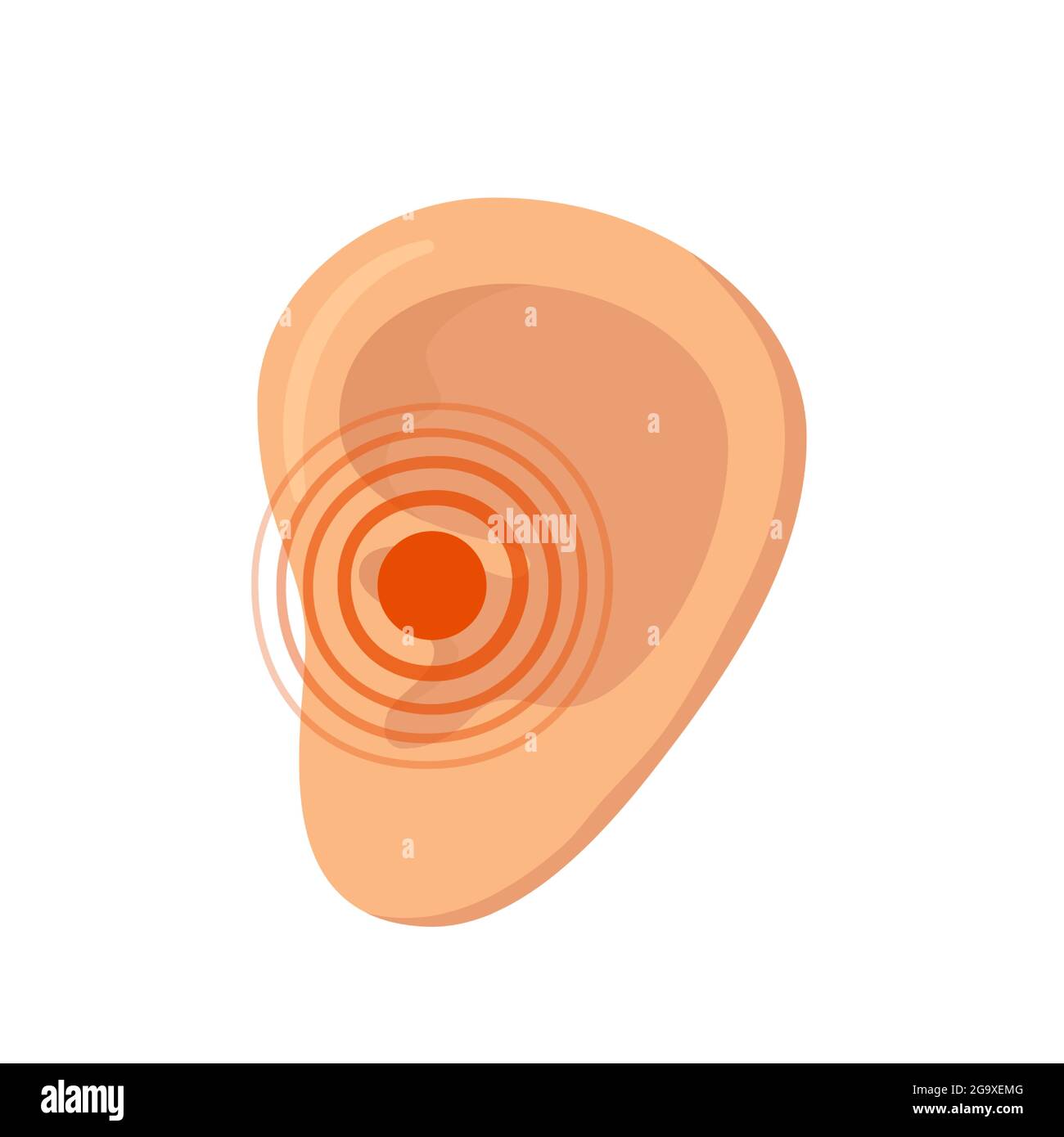 Human sore ear in front. Diseases ear and pain. Part of the face ...