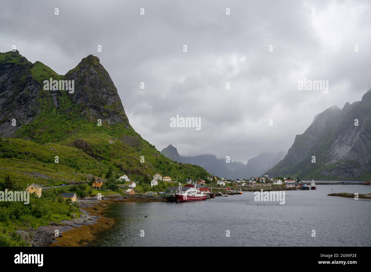 Moskenes, Norway - 20 July, 2021: fishing boats in the harbor and ...