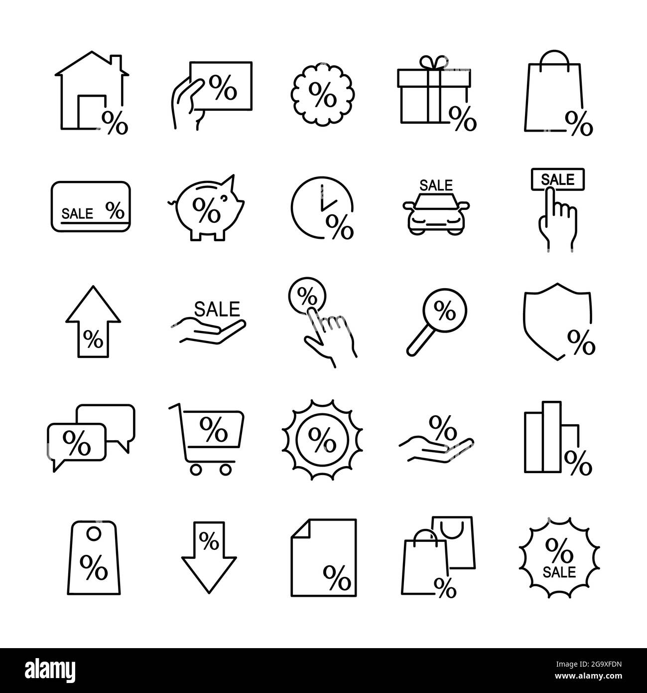 Set of discount icons. Group of sale outline pictograms for web. Line ...