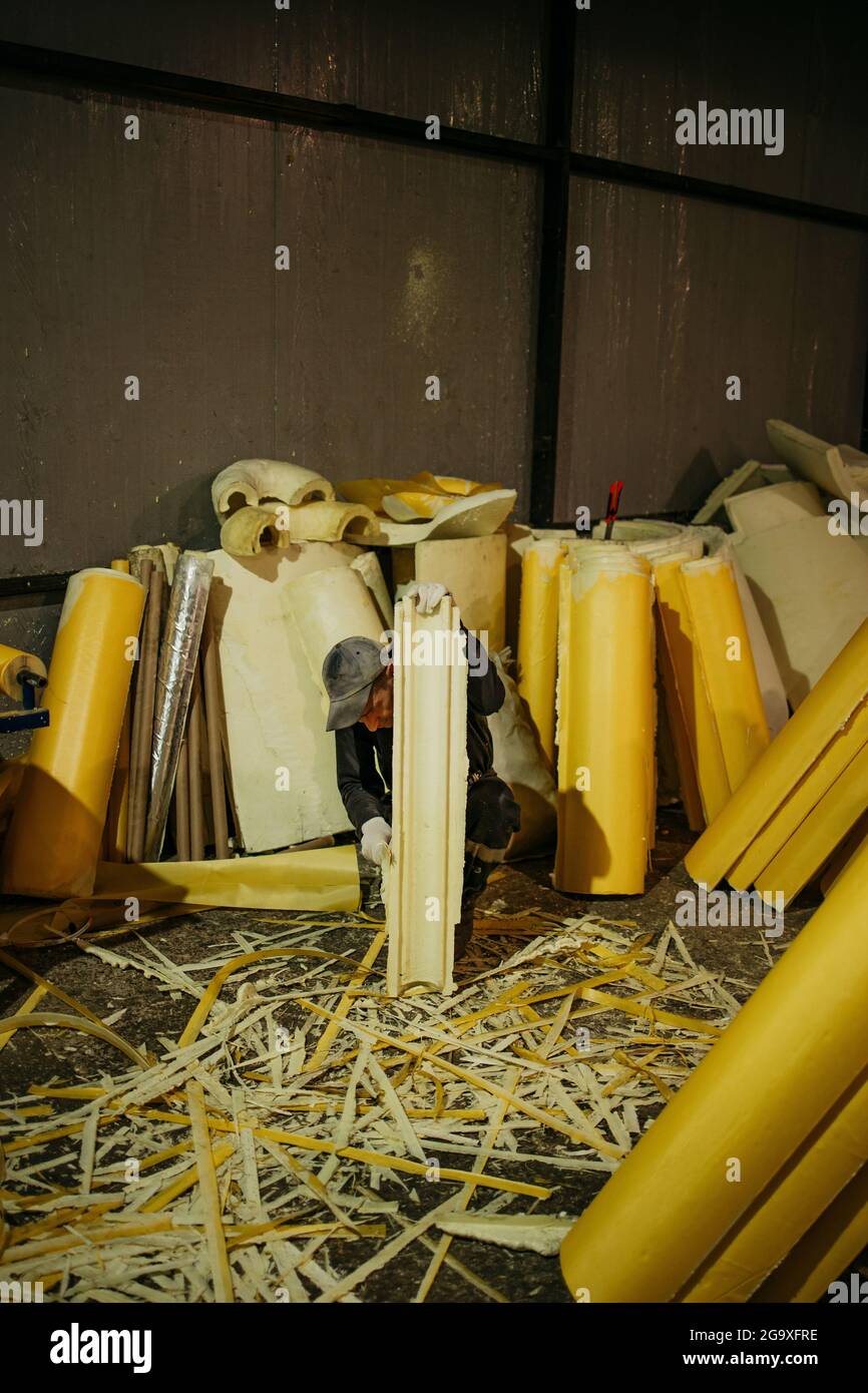 Factory, for the production of insulation for pipes Stock Photo - Alamy