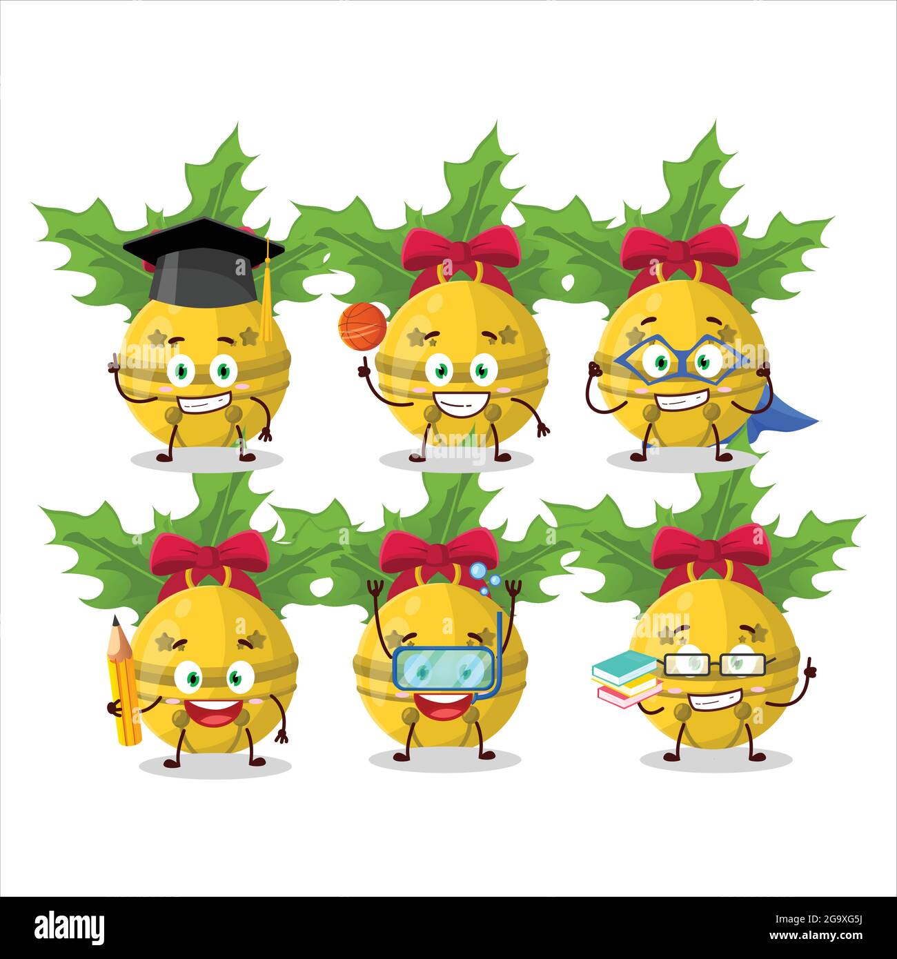 School student of christmas bells cartoon character with various ...