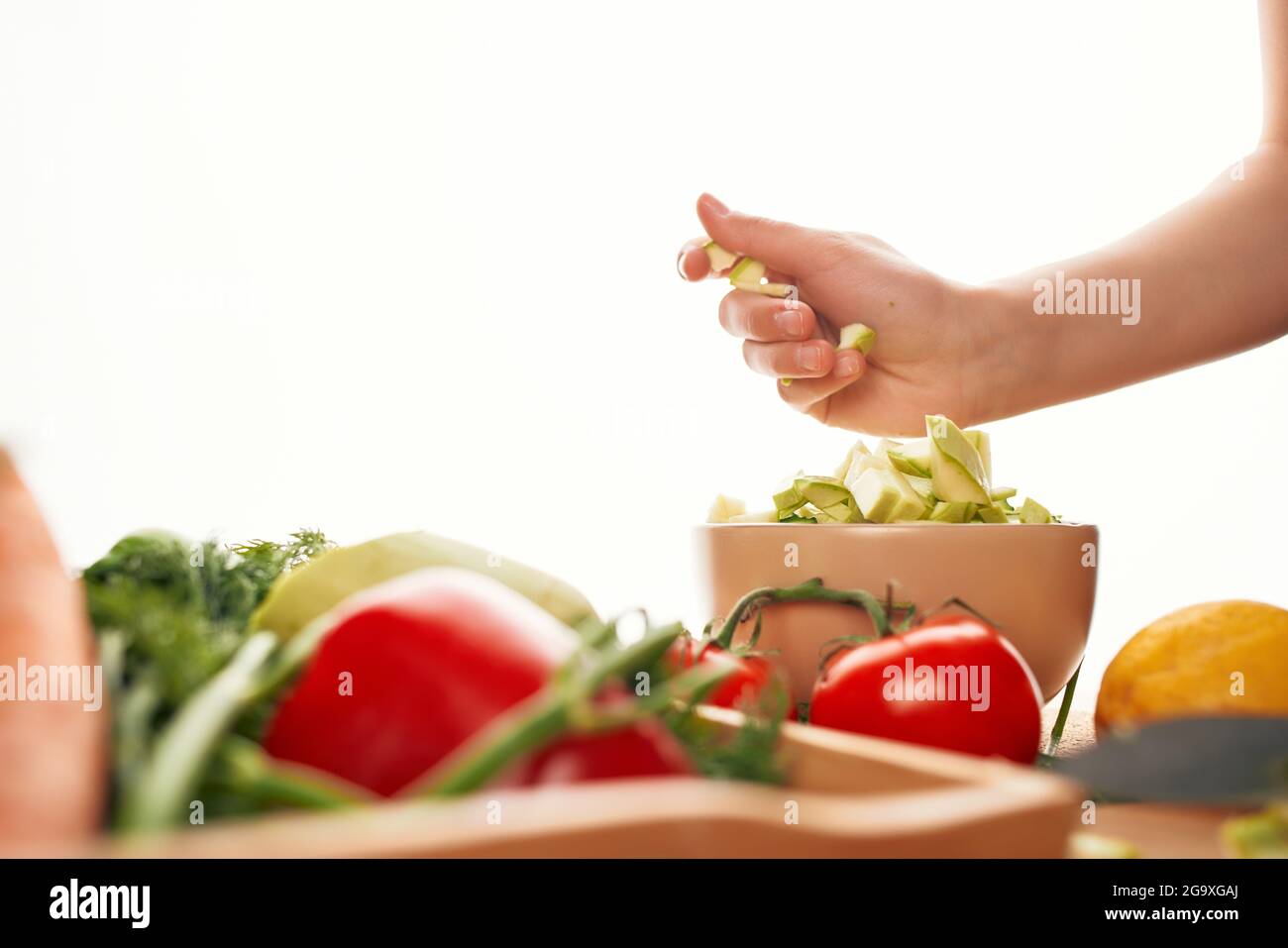 cooking slicing vegetables kitchen healthy eating salad Stock Photo - Alamy