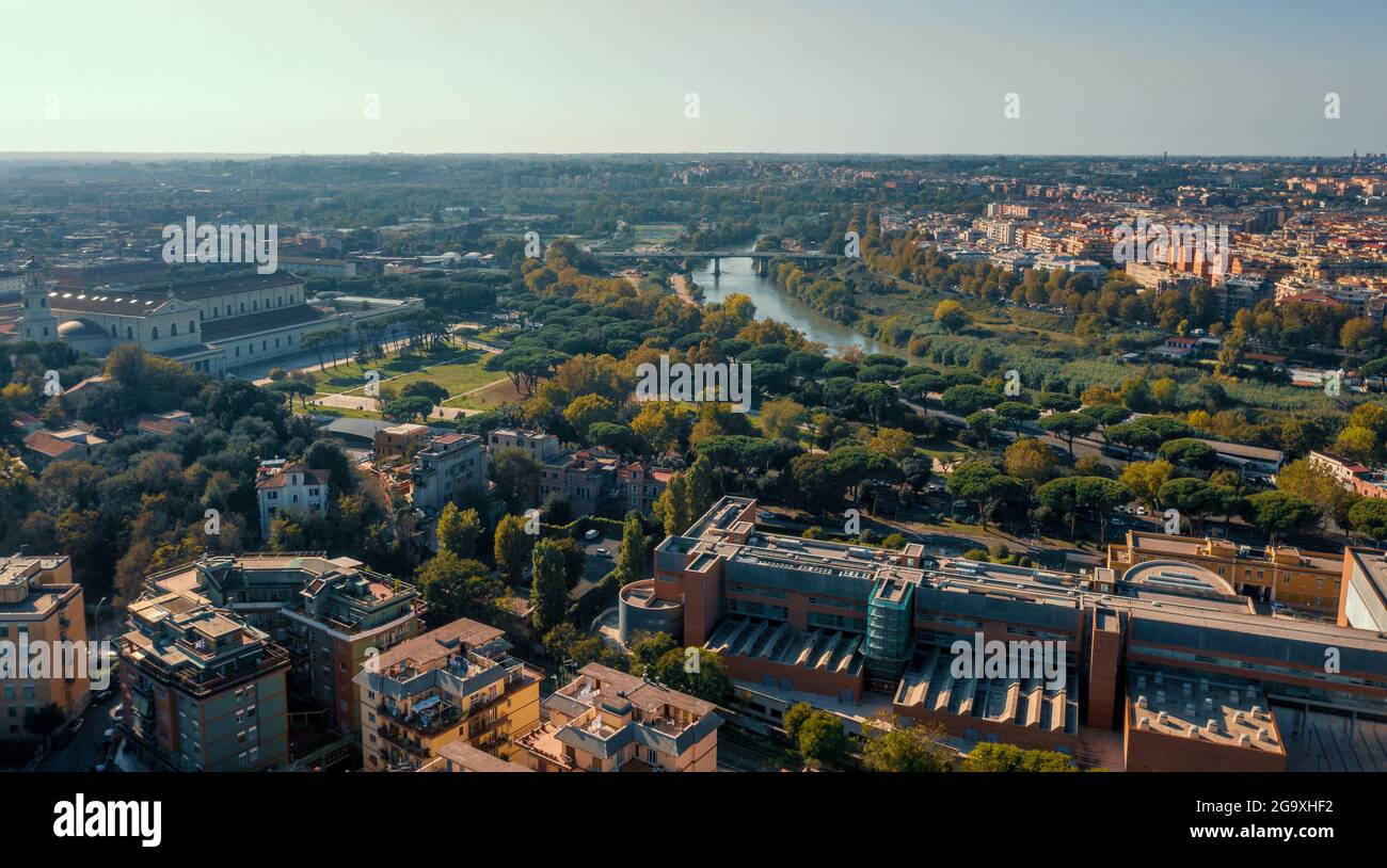 European city landscape from above. Rome houses and buildings aerial ...