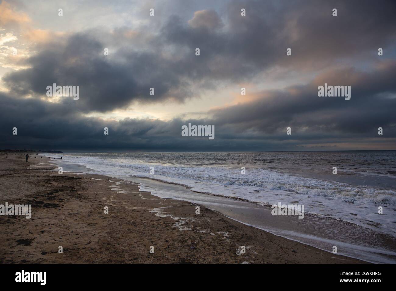 Beautiful scenery of cloudy gray sky on the horizon over the beach at ...