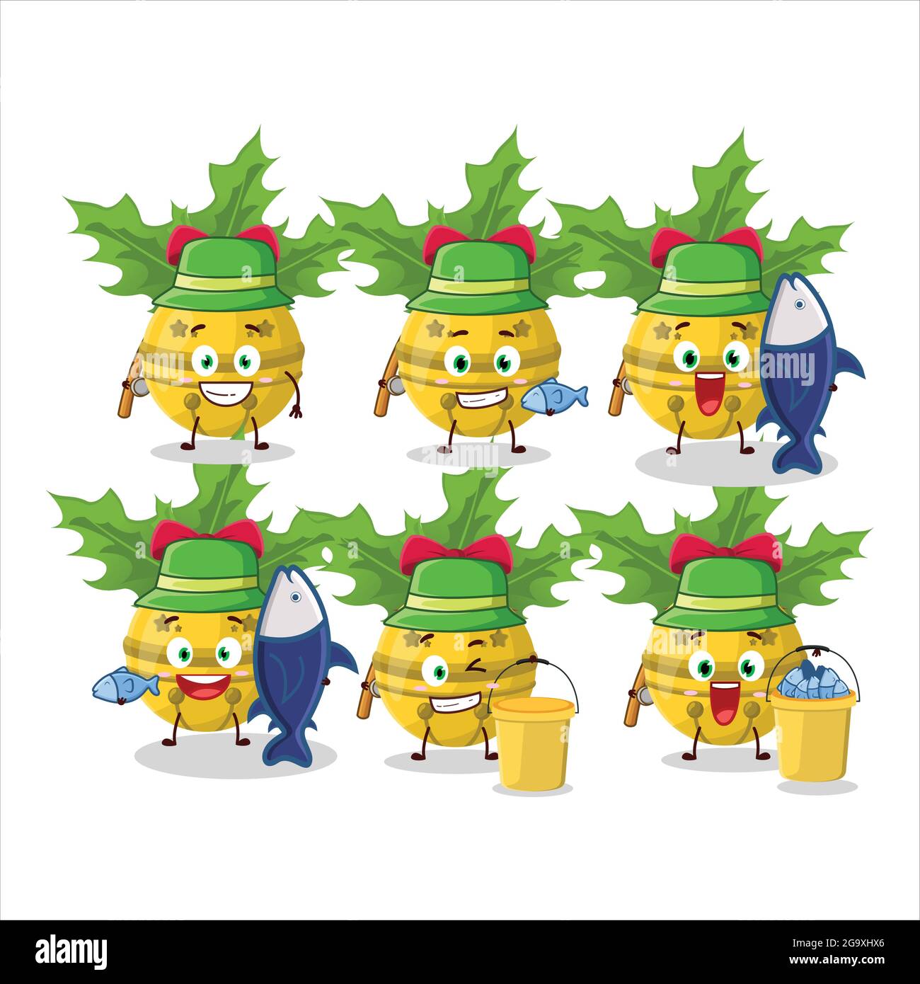 A fisherman christmas bells cartoon picture catch a big fish. Vector ...