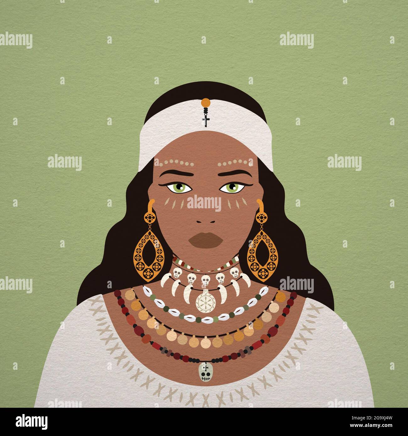 Flat style from the waist up portrait illustration of a beautiful ...