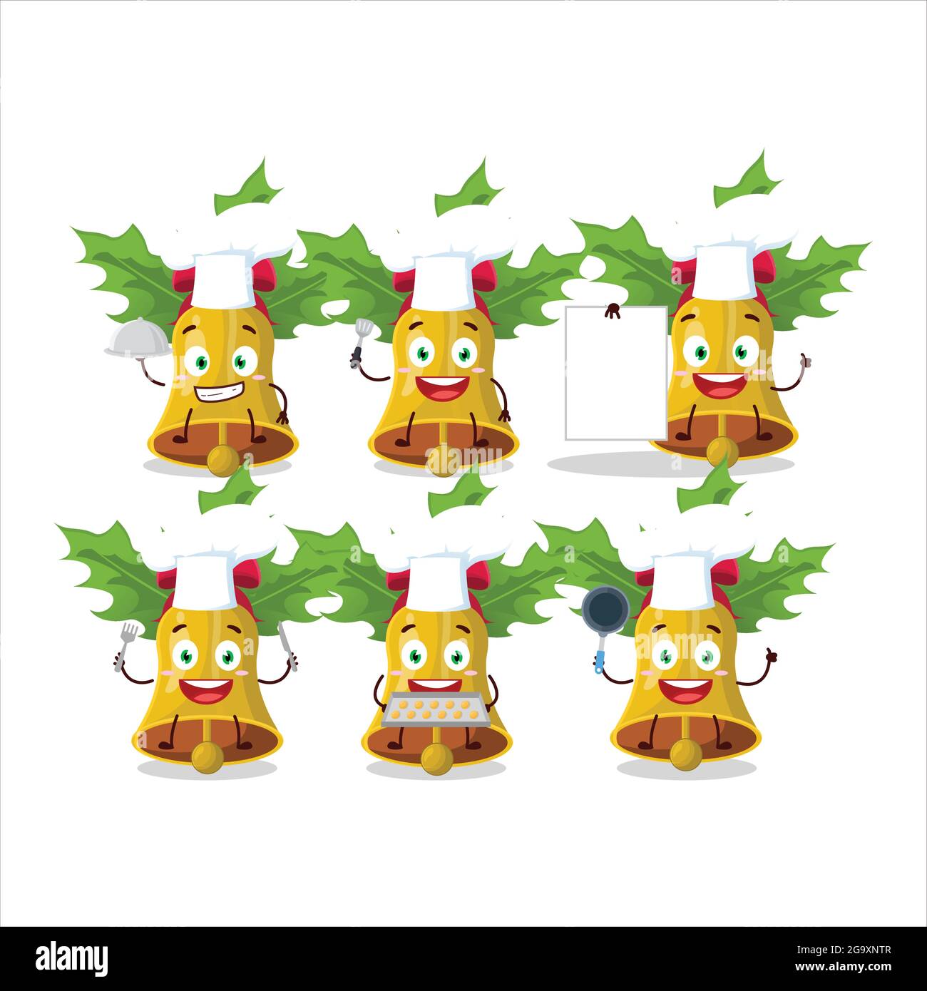 Cartoon character of jingle christmas bells with various chef emoticons ...