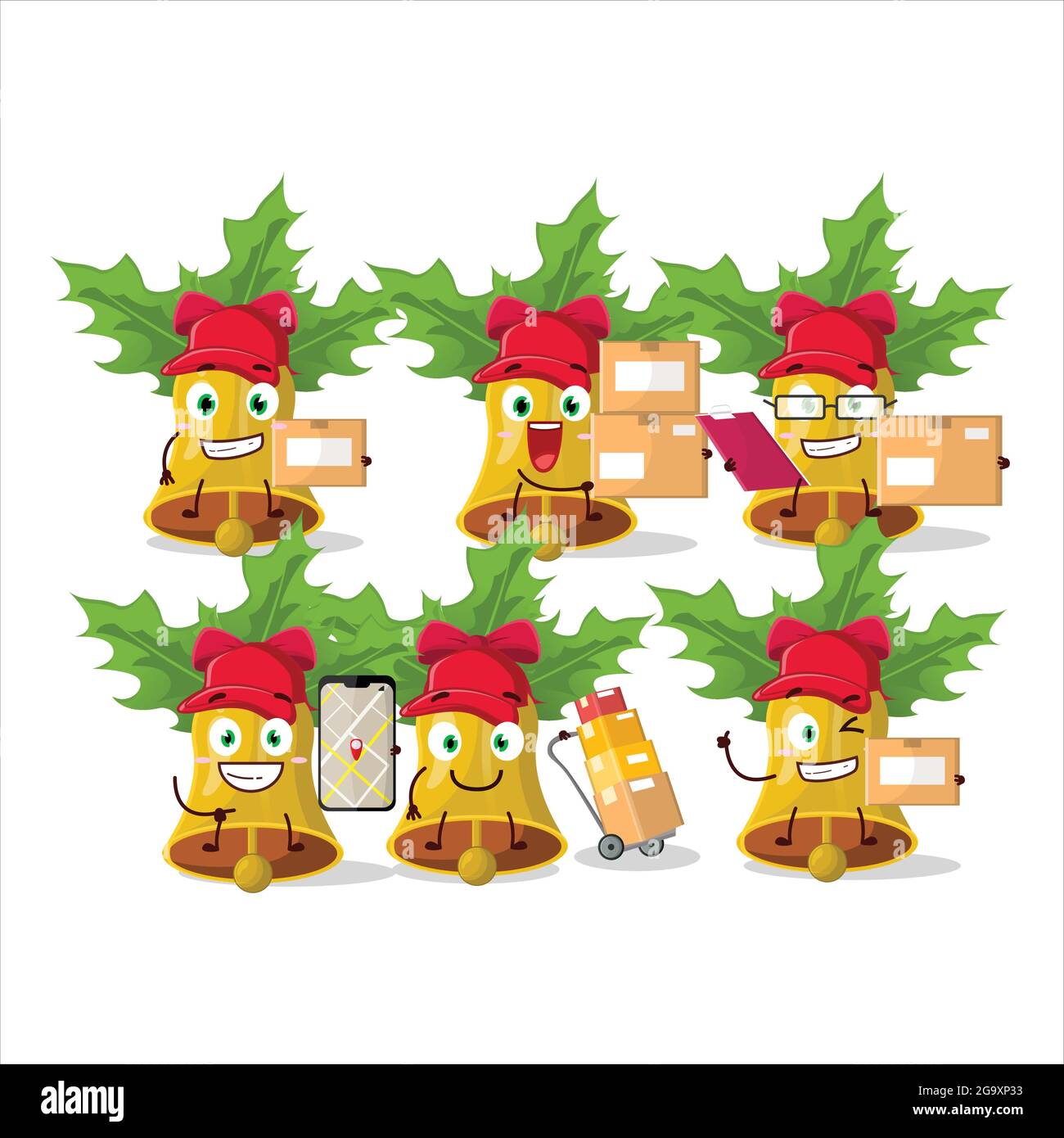 Cartoon character design of jingle christmas bells working as a courier ...