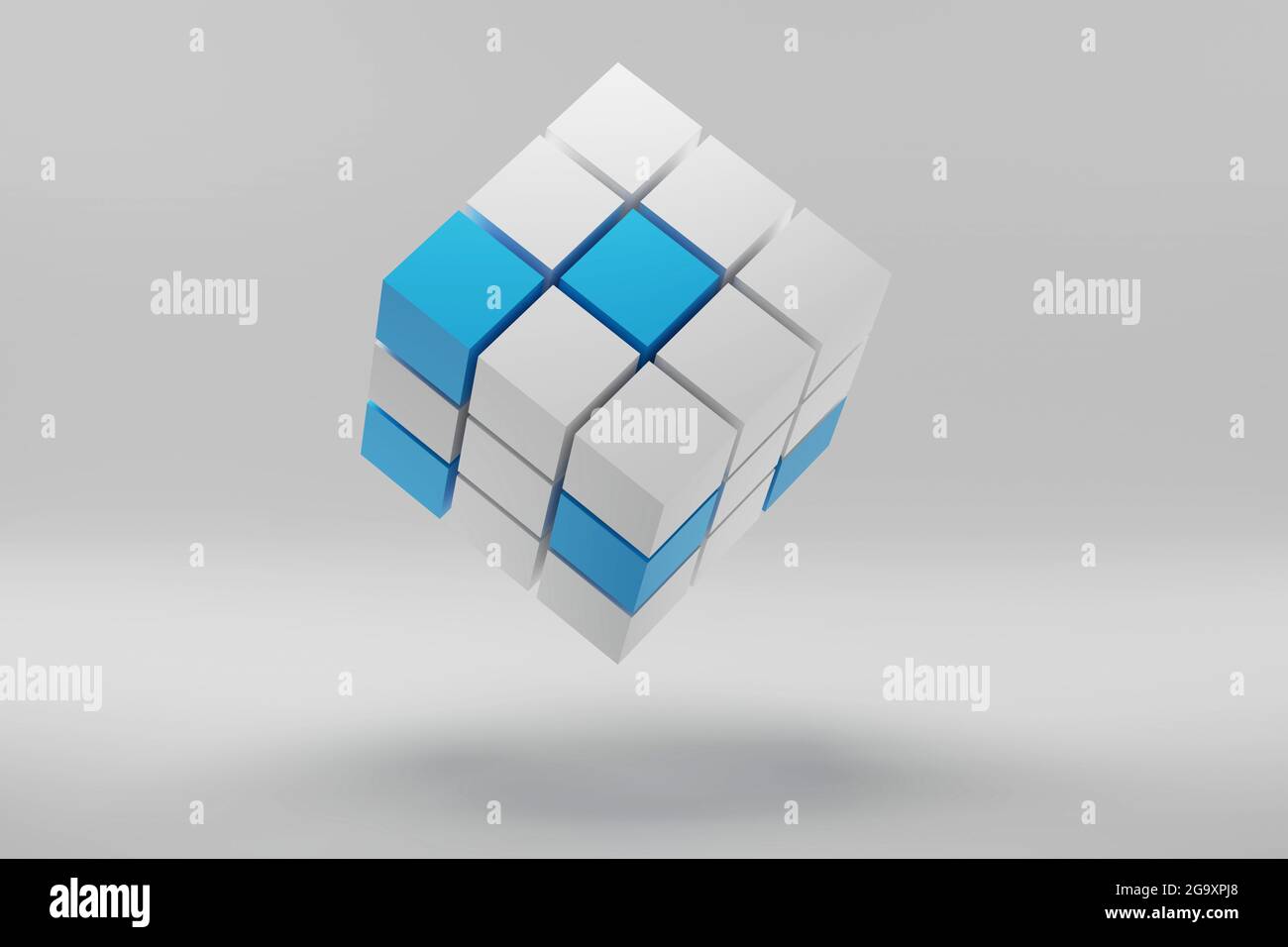 3d illustration of big cube made of small blocks. Abstract background ...