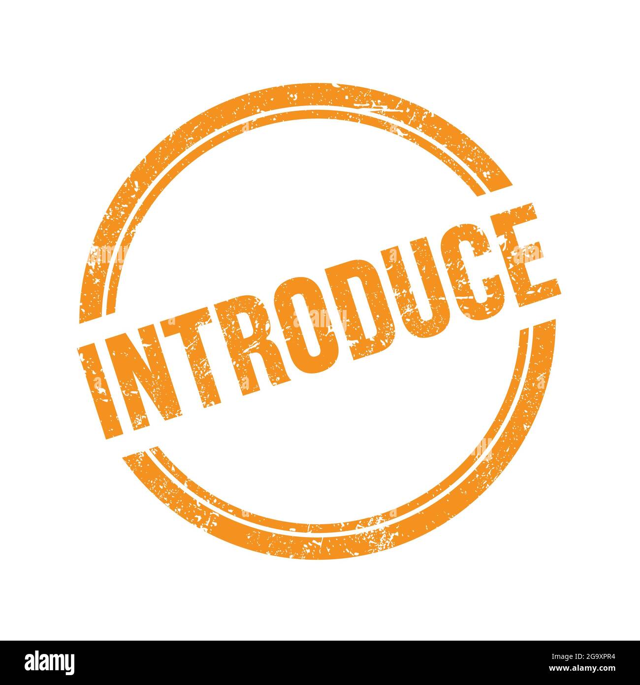 INTRODUCE text written on orange grungy vintage round stamp Stock Photo ...