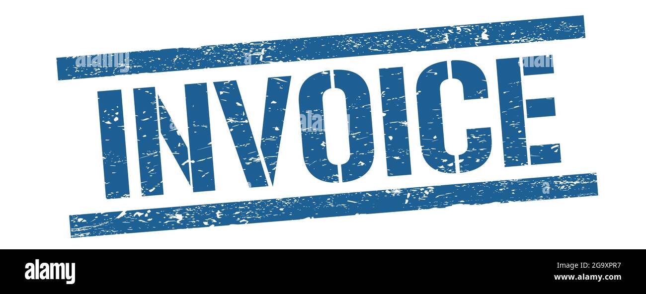 INVOICE text on blue grungy lines stamp sign Stock Photo - Alamy