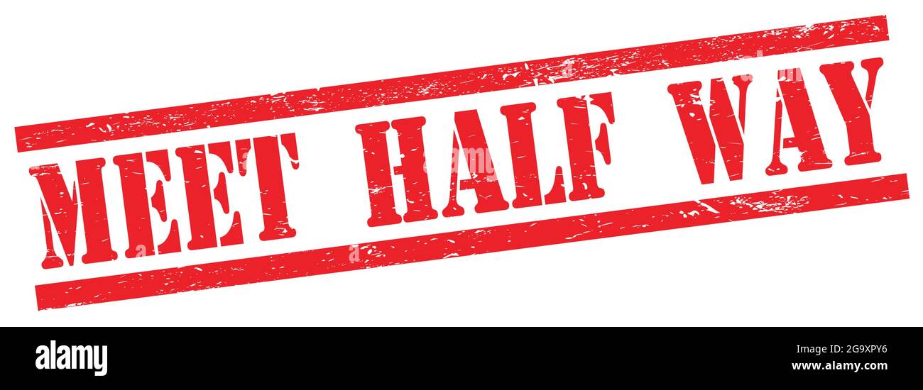 MEET HALF WAY text on red grungy rectangle vintage stamp Stock Photo ...