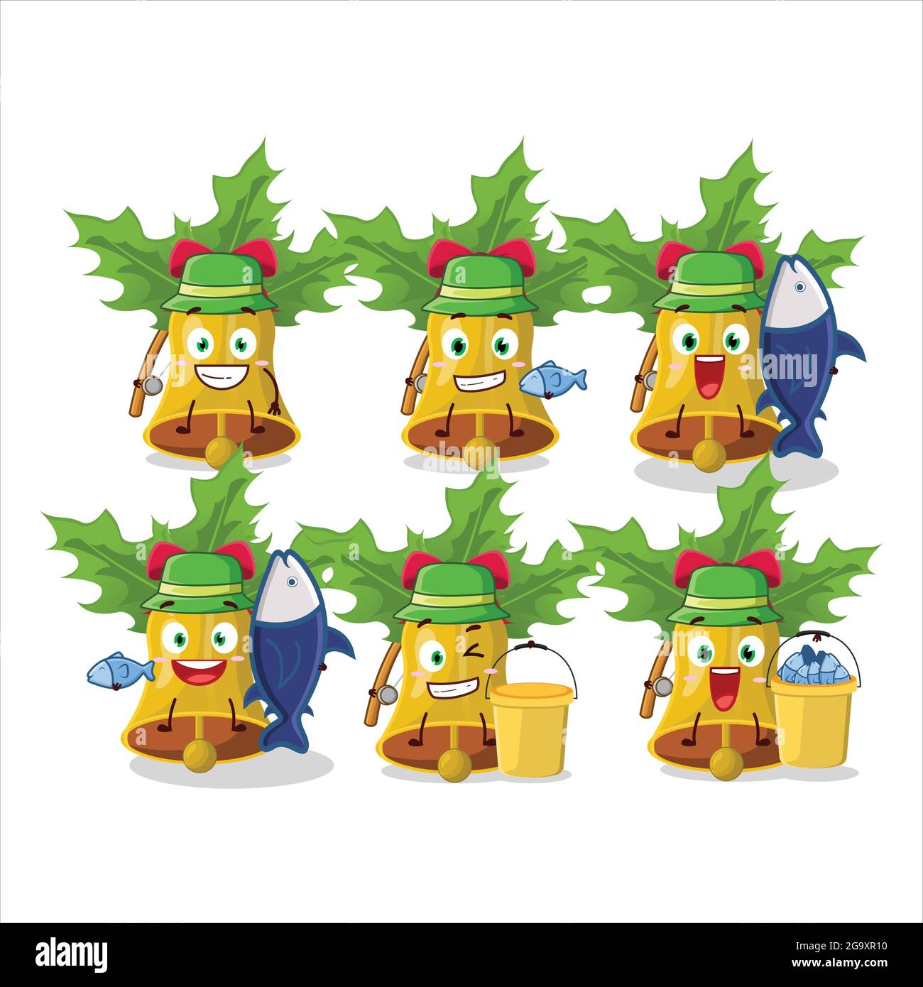 A fisherman jingle christmas bells cartoon picture catch a big fish ...