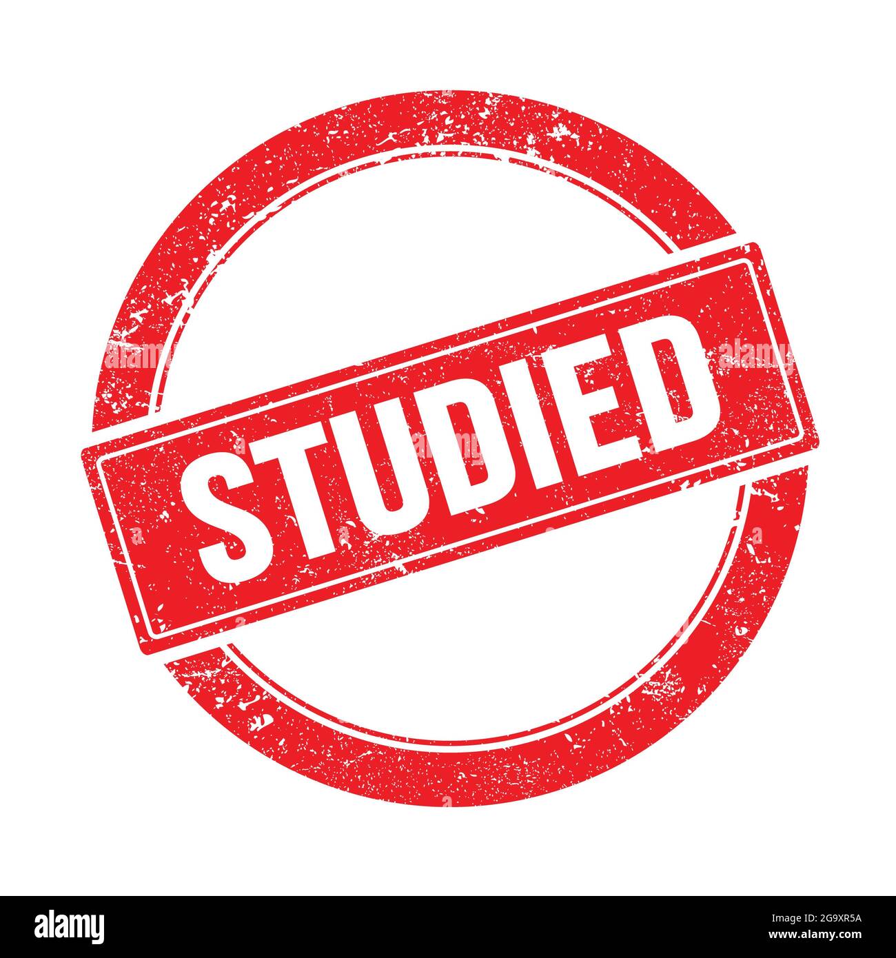 STUDIED text on red grungy round vintage stamp Stock Photo - Alamy