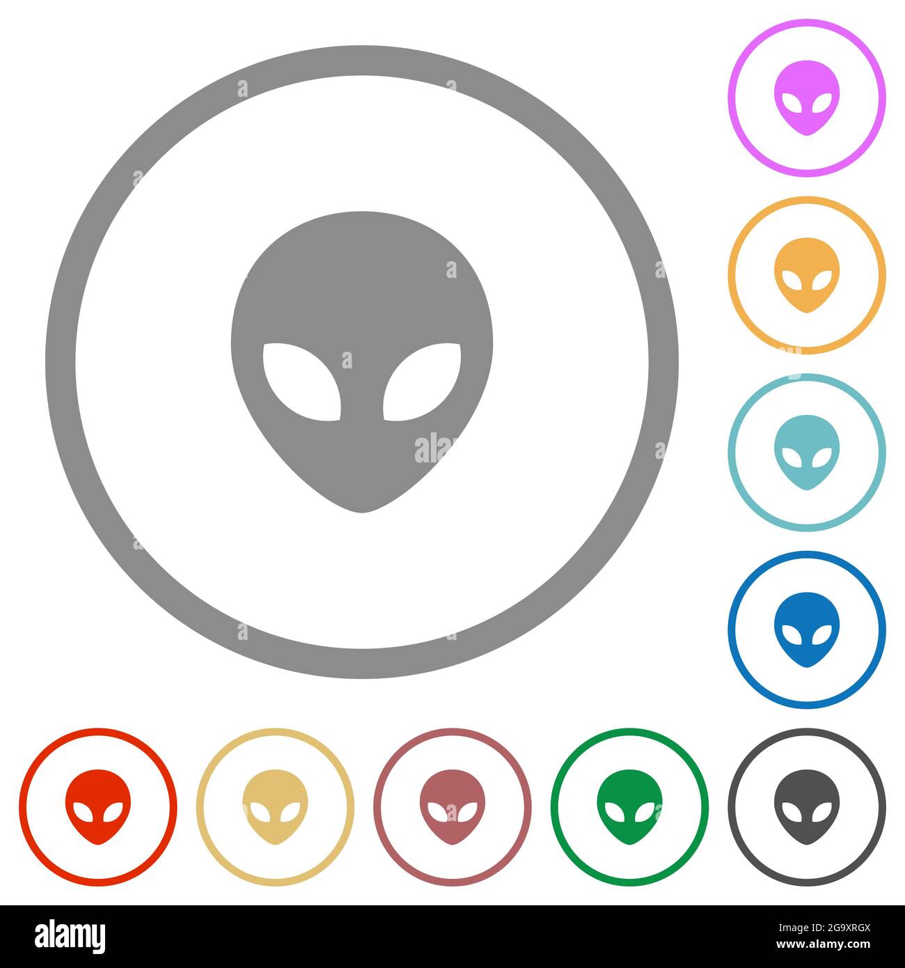 Alien head flat color icons in round outlines on white background Stock ...