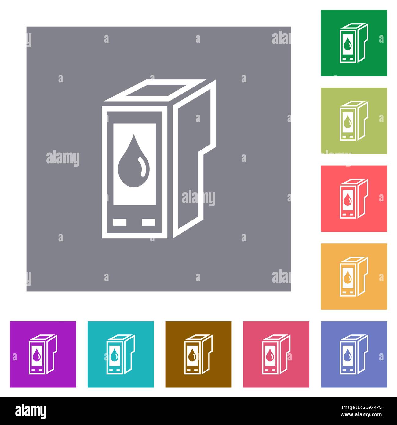 Ink cartridge outline flat icons on simple color square backgrounds ...
