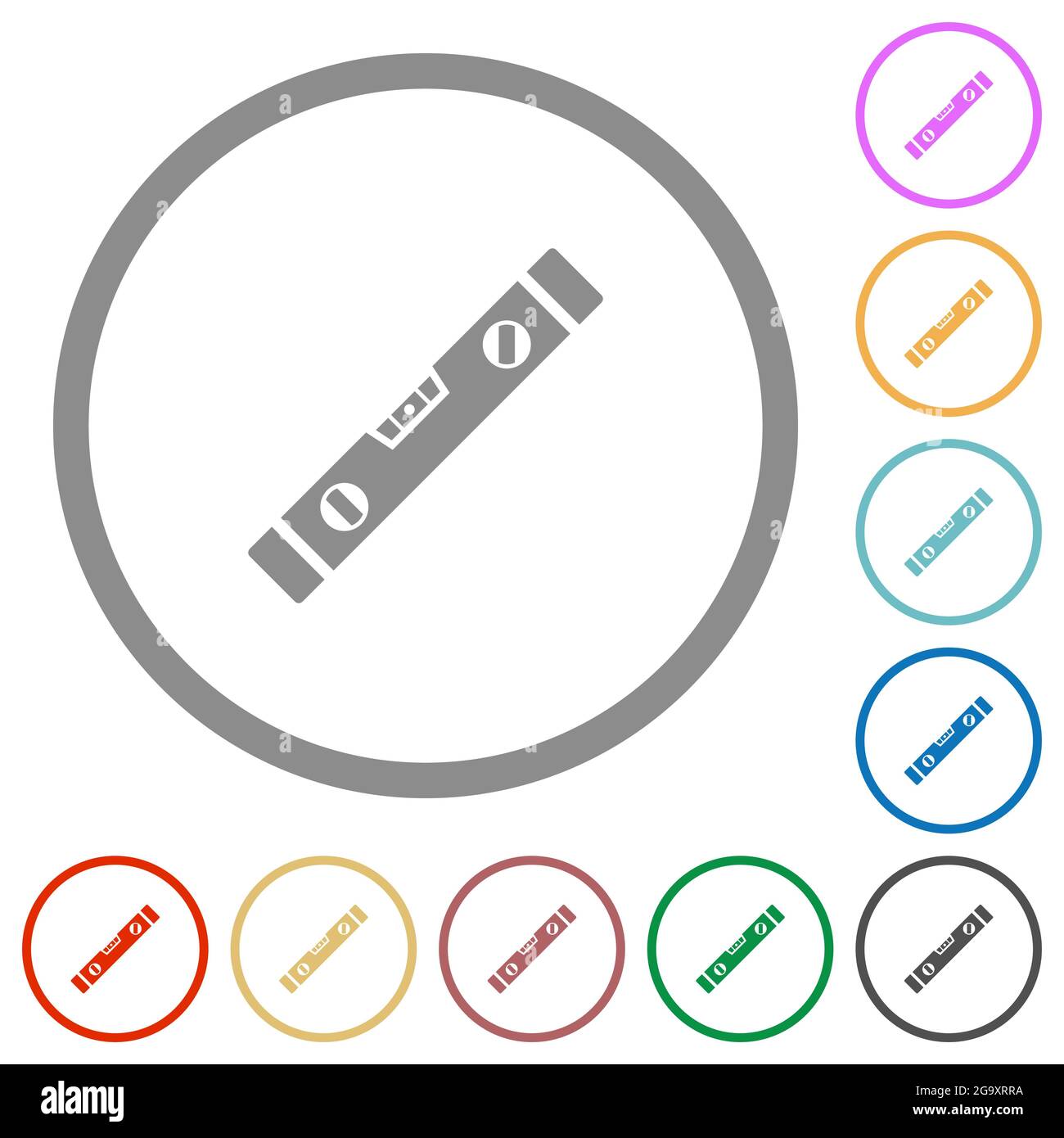 Spirit level flat color icons in round outlines on white background ...